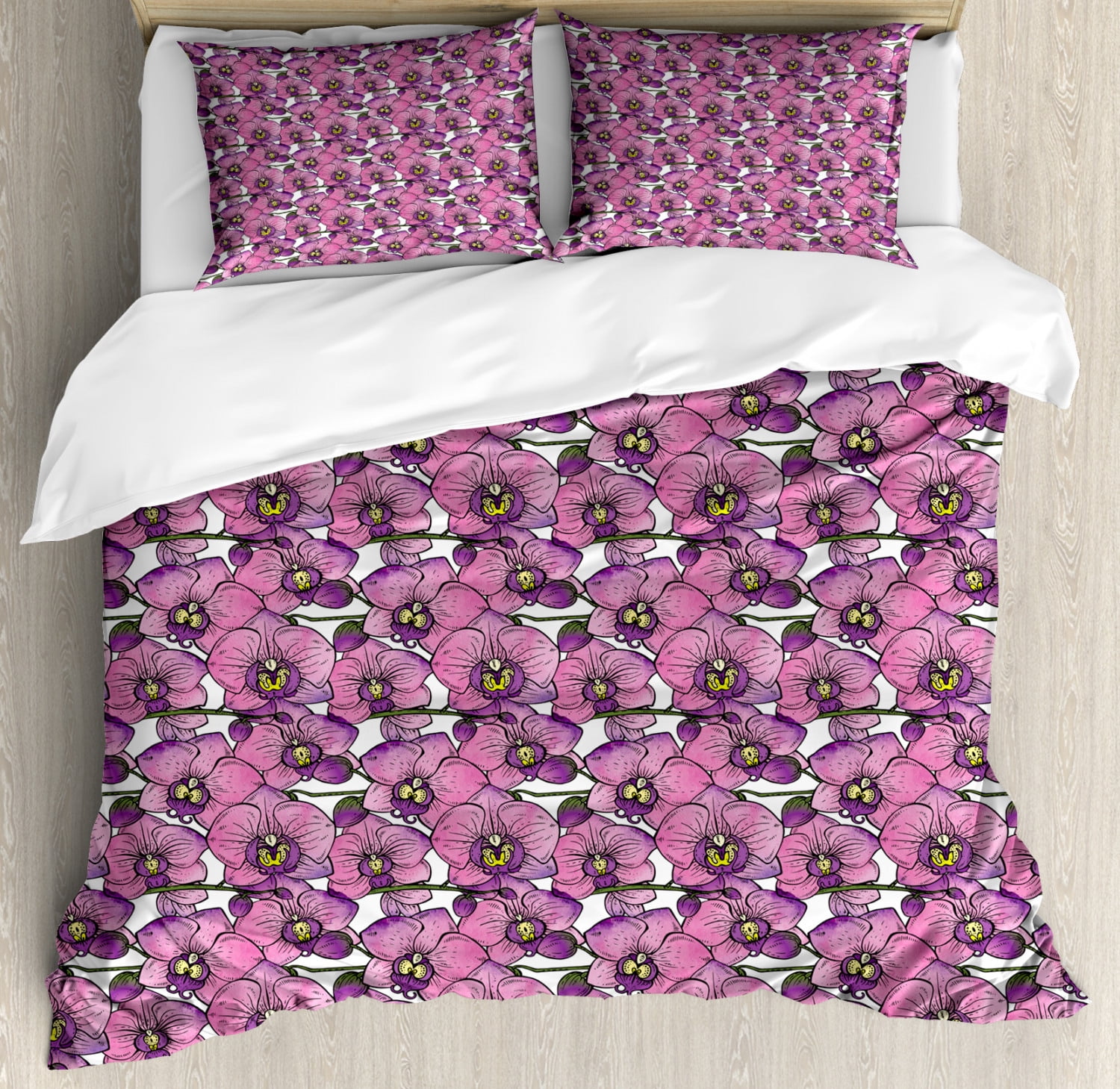 Watercolor Flowers King Size Duvet Cover Set, Exotic Orchid Branch ...