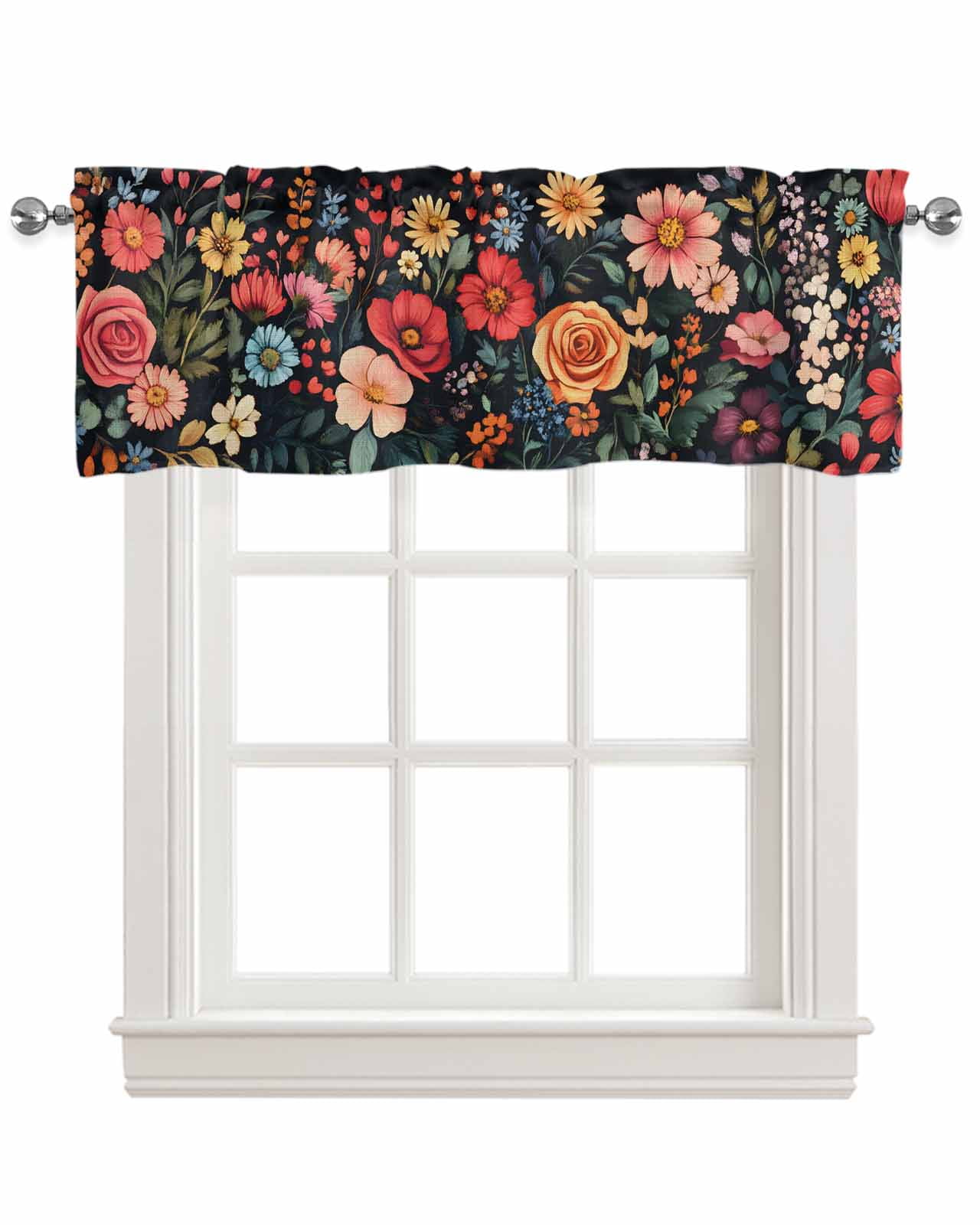 Watercolor Flowers Kitchen Valances for Windows Farmhouse Linen Window ...