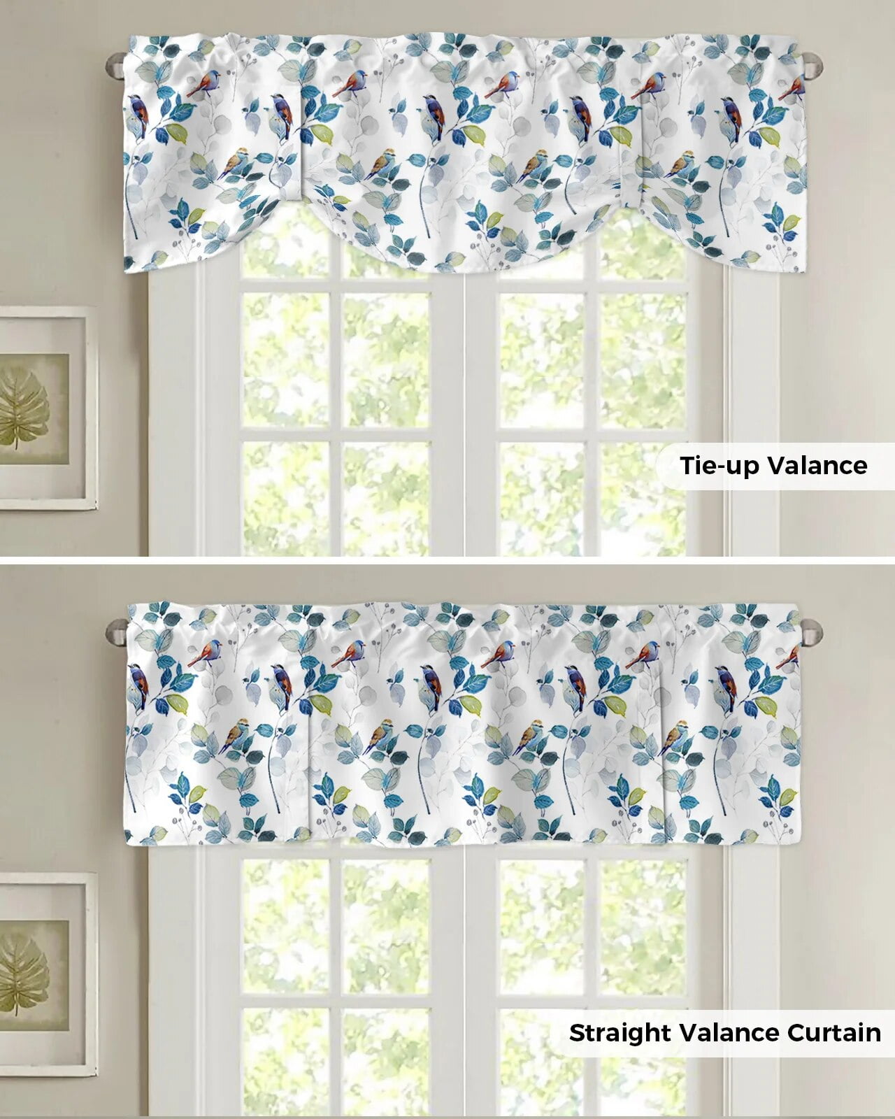 Watercolor Flowers Leaves Green Window Curtain Kitchen Cabinet Coffee ...
