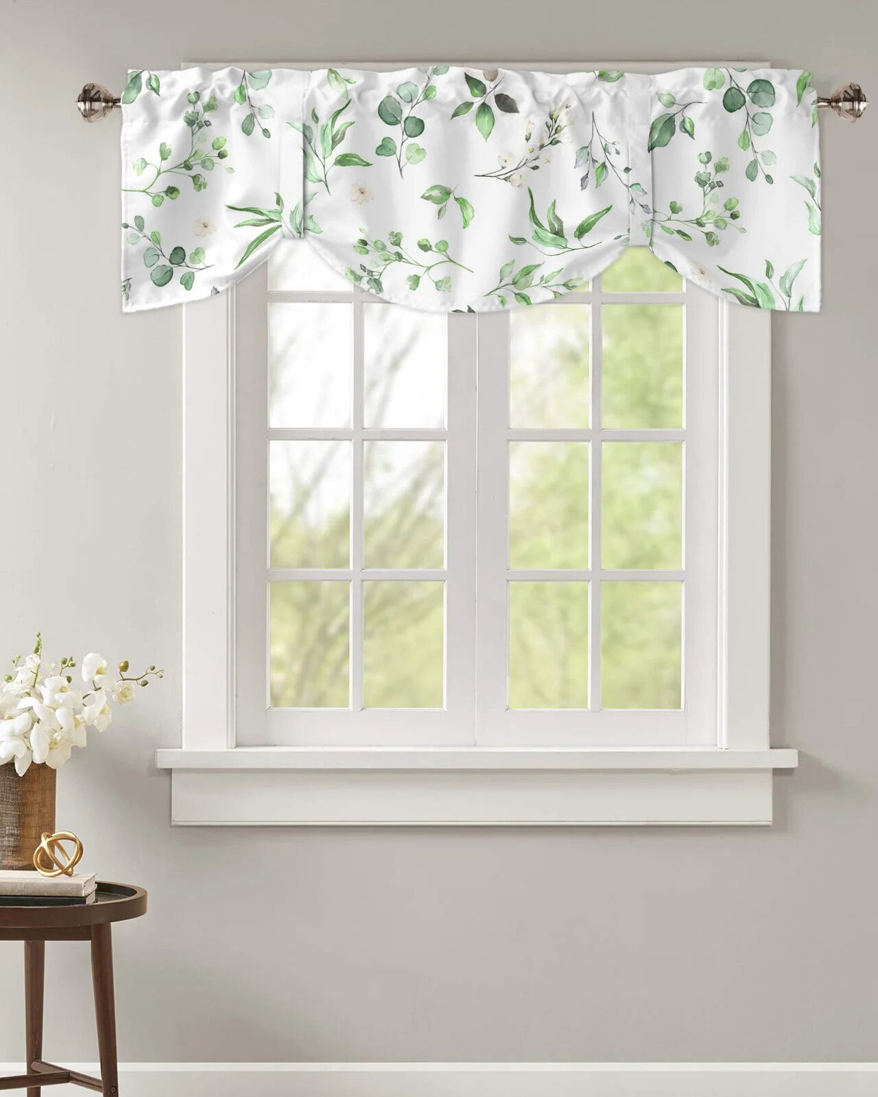Watercolor Flowers Leaves Green Window Curtain Kitchen Cabinet Coffee ...