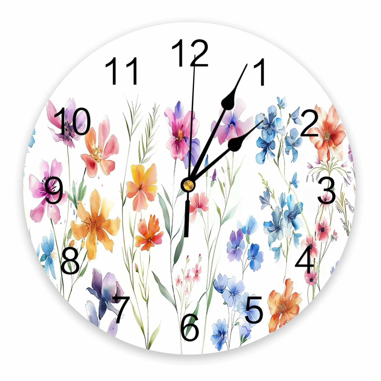 Watercolor Flowers Leaves PVC Wall Clock Bedroom ration Wall Clock ...