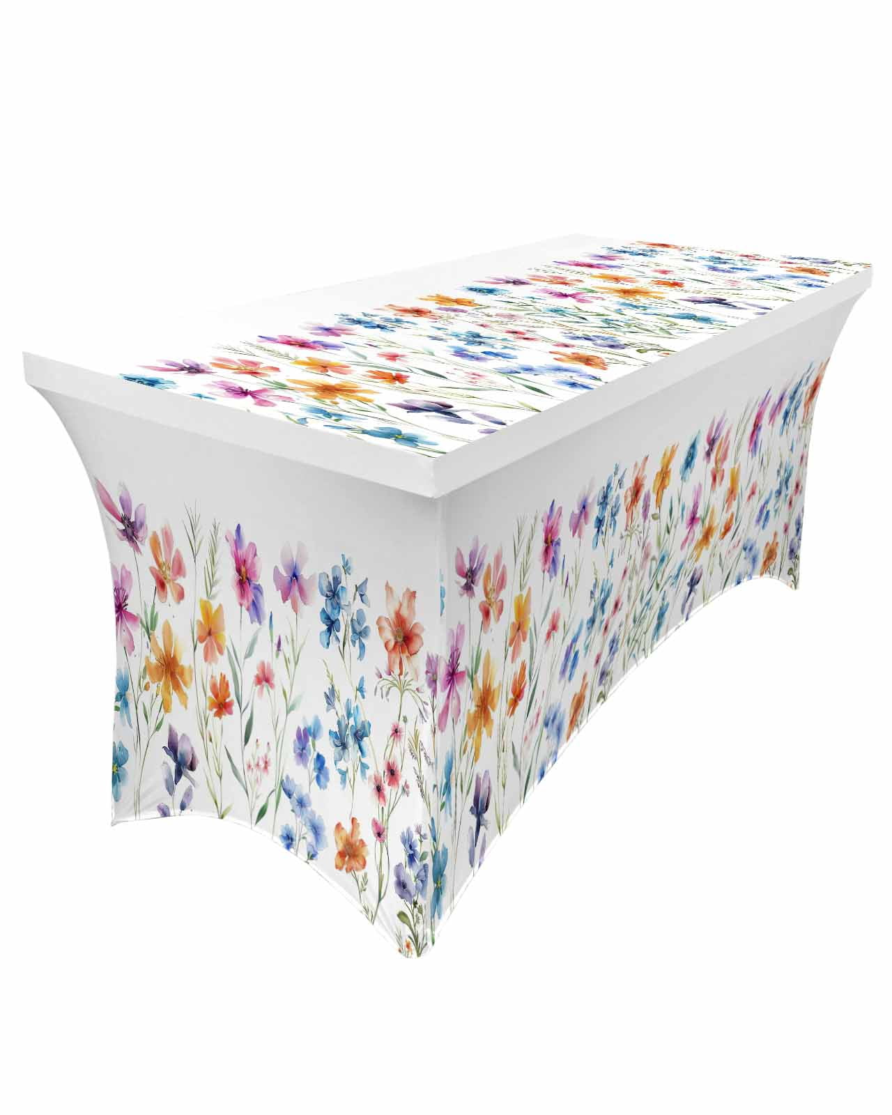 Watercolor Flowers Leaves Rectangular Elastic Table Skirt Wedding Hotel ...