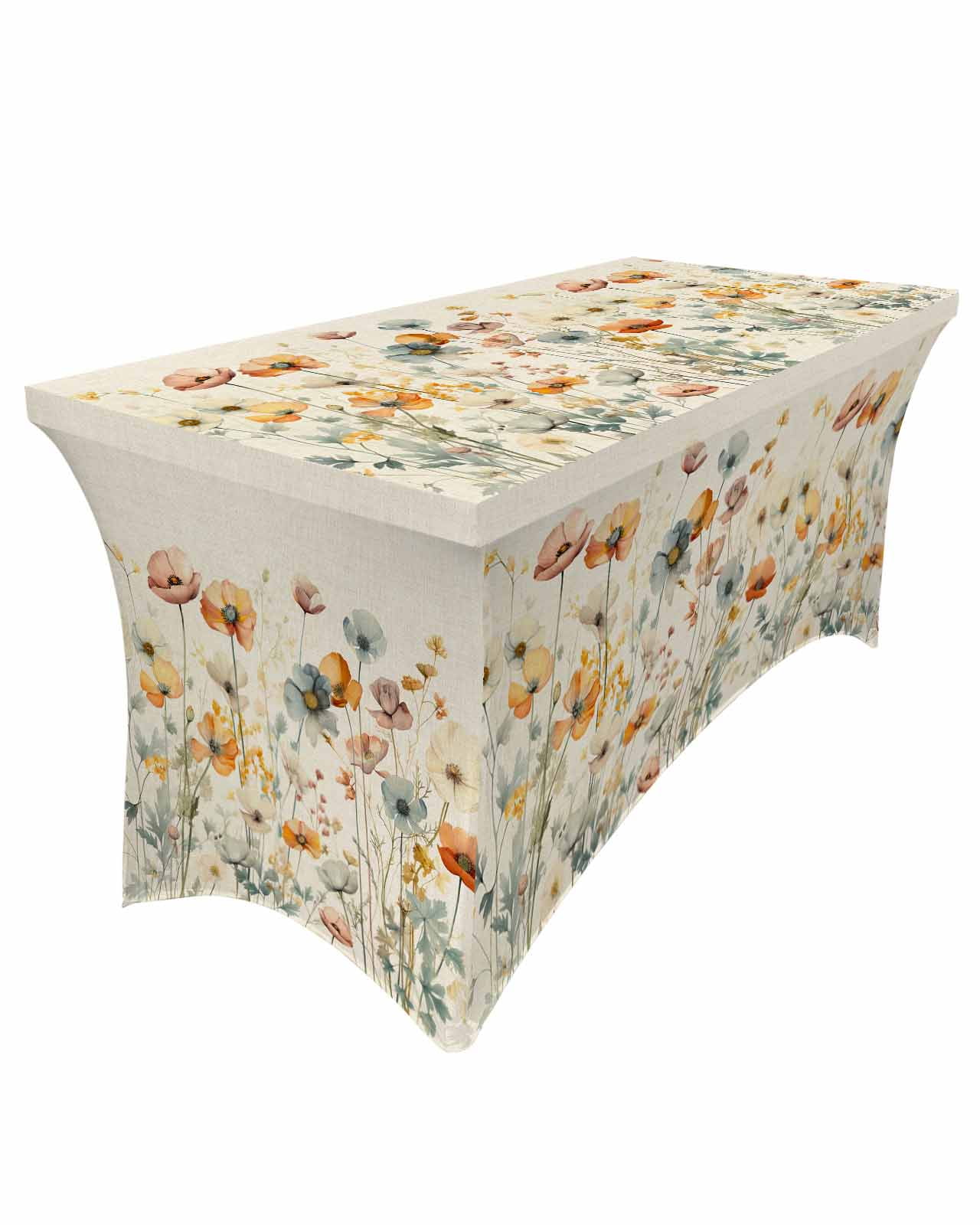 Watercolor Flowers Leaves Vintage Elastic Table Skirt Wedding Hotel ...