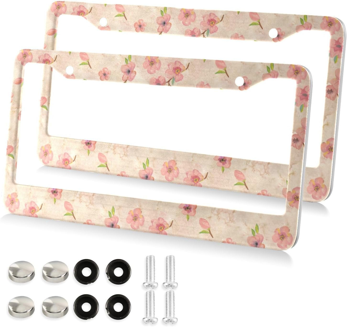 Watercolor Flowers License Plate Frame - 2 Pack Universal Stainless ...
