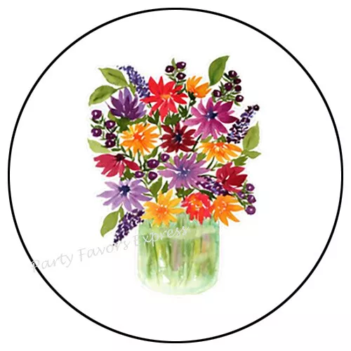 Watercolor Flowers In Mason Jar Sticker Party Favors Sticker Envelope ...