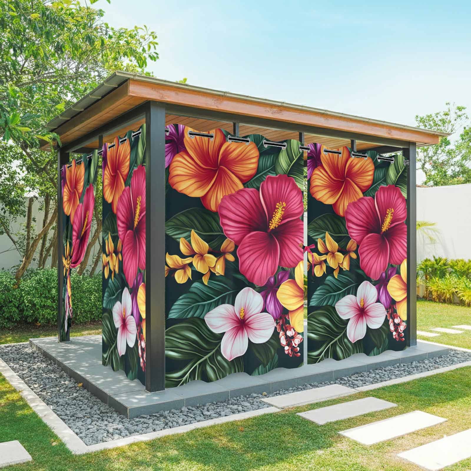 Watercolor Flowers Outdoor Curtains for Patio Waterproof, Tropical ...