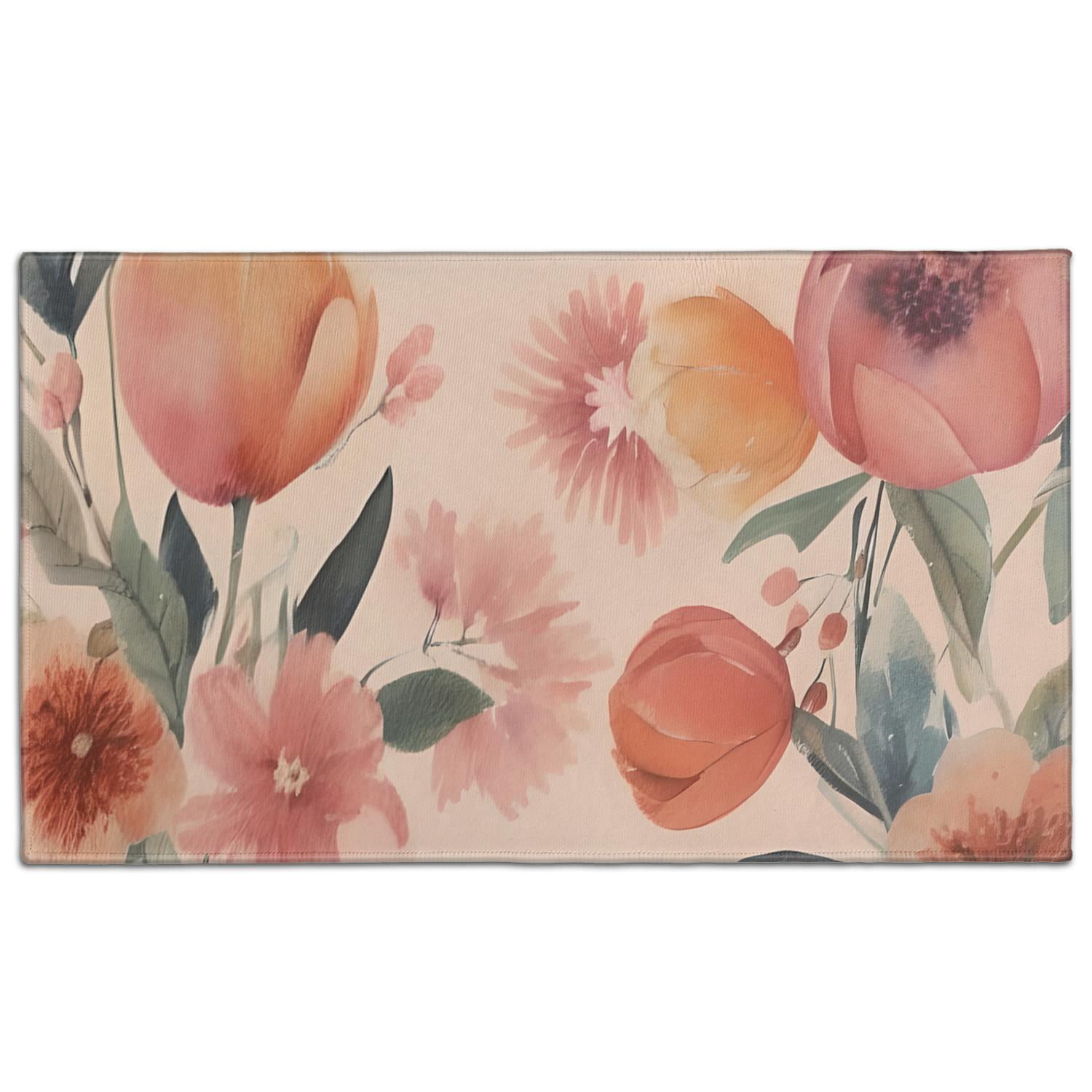 Watercolor Flowers Pink Cute Farmhouse Door Matss for Kitchen Country ...