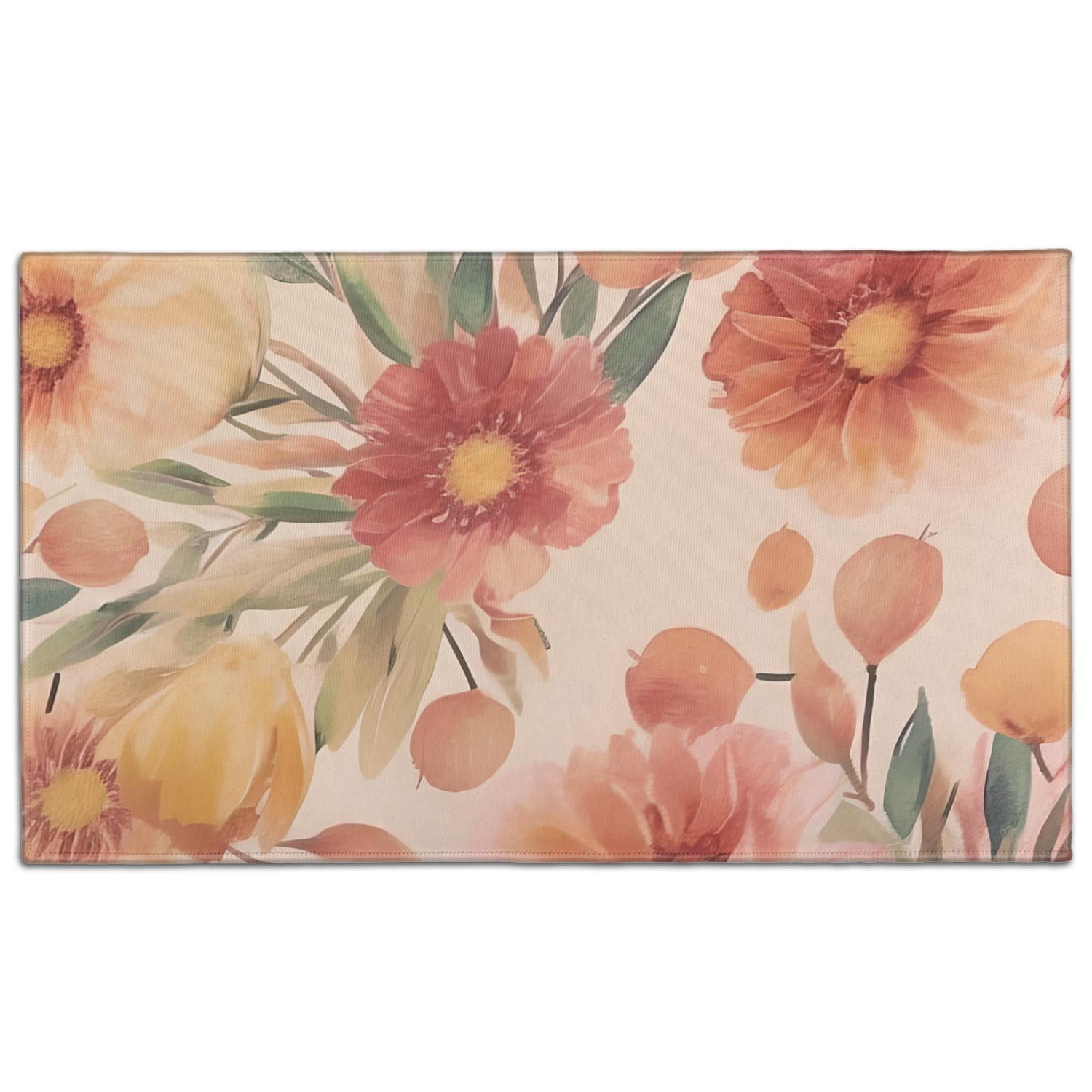 Watercolor Flowers Pink Cute Farmhouse Rugss for Entrance Country ...