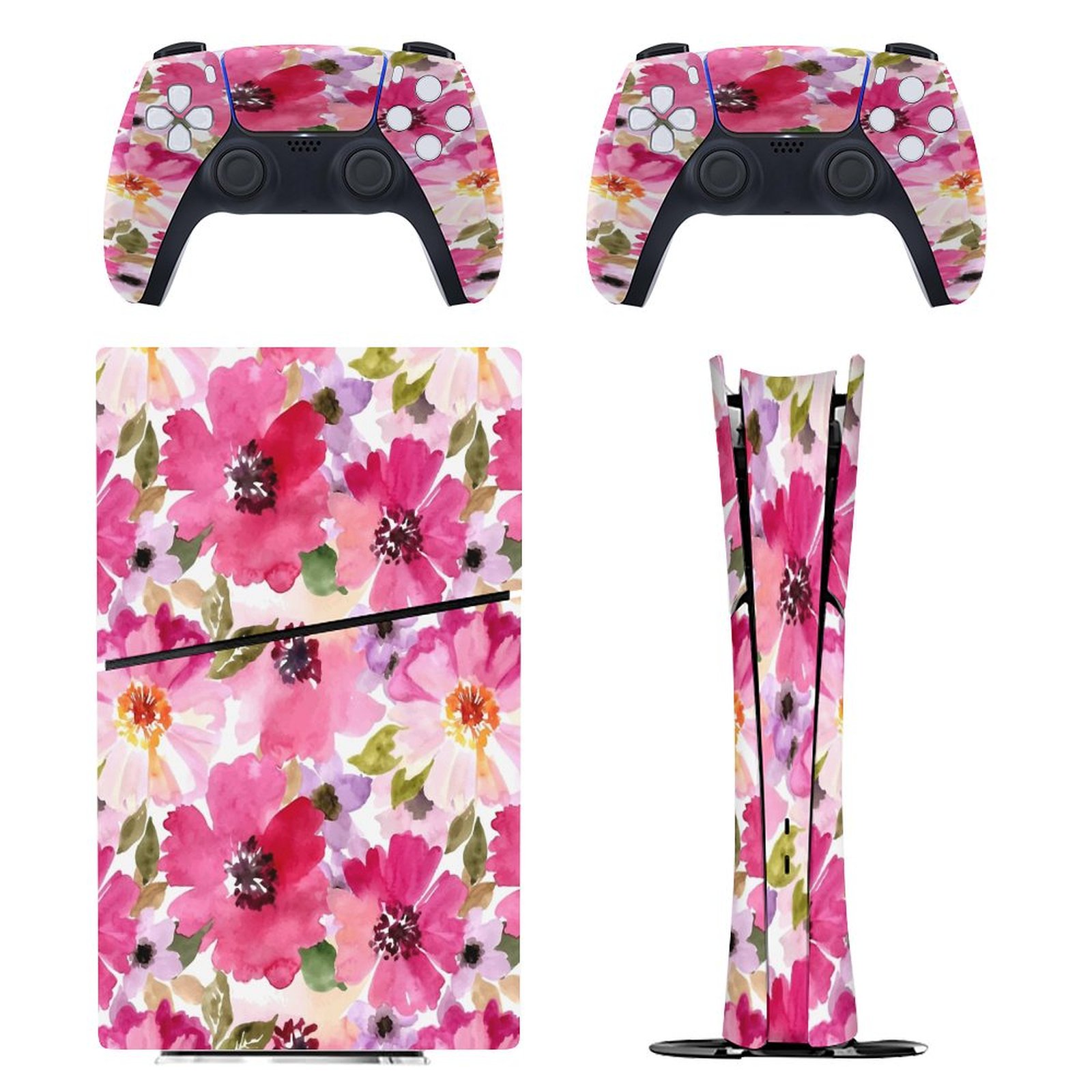 Watercolor Flowers Pink Fuchsia PS5/PS5 Pro/PS5 Slim Digital Disc Skin ...