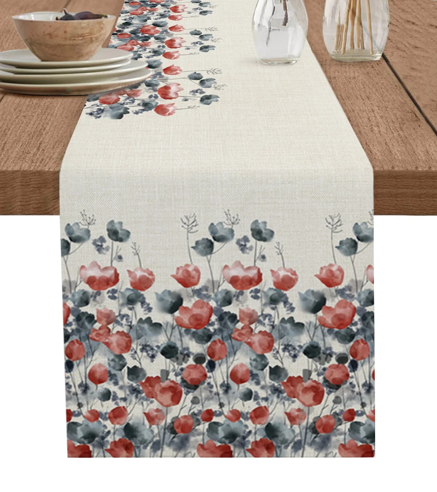 Watercolor Flowers Plants Table Runner Luxury Wedding Decor Table ...