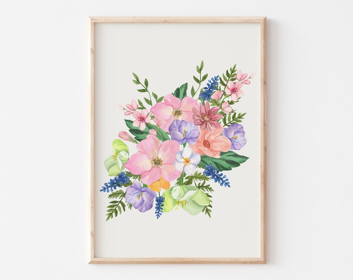 Watercolor Flowers Print, Spring Wall Art, Botanical Print, Floral Wall ...