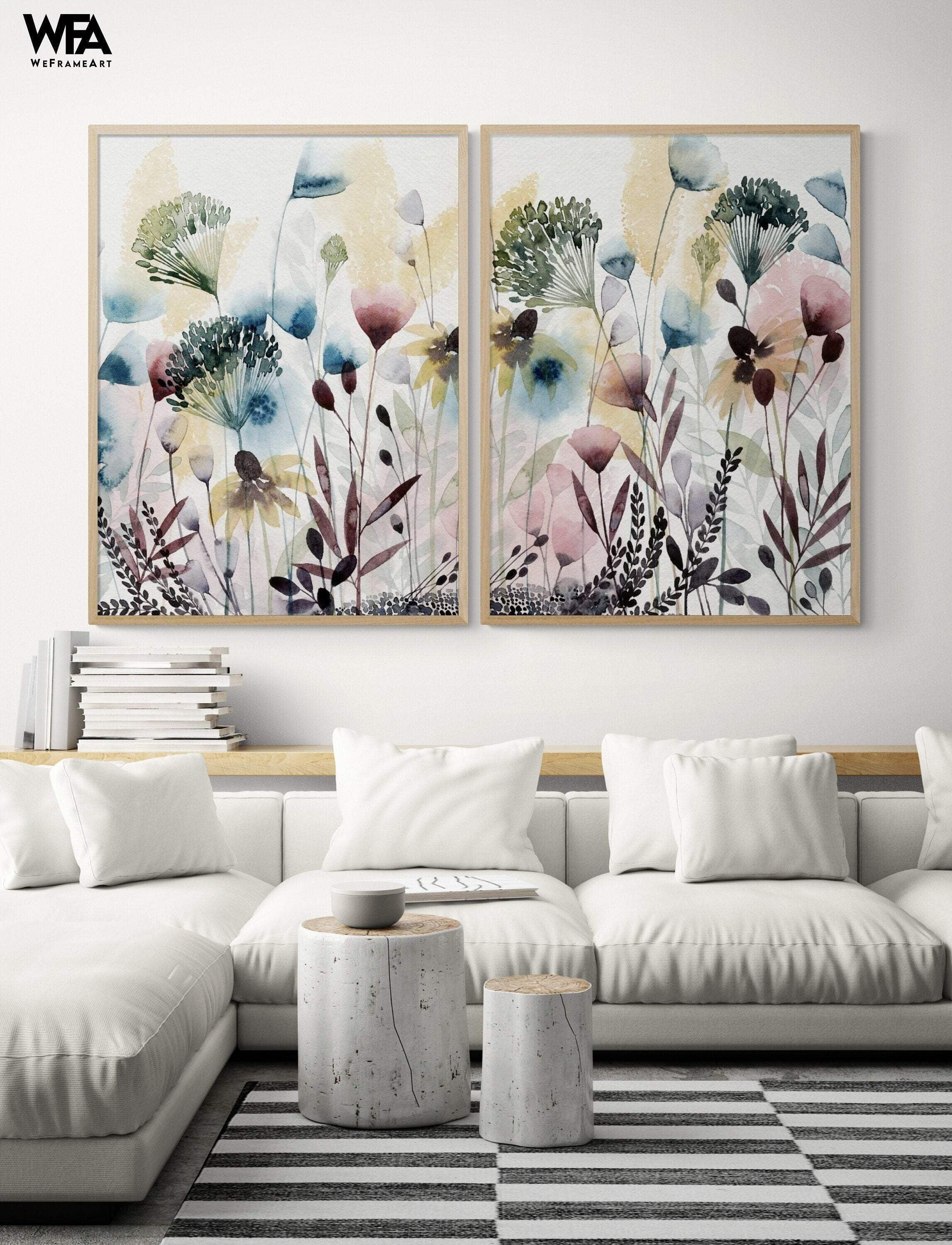 Watercolor Flowers Prints, Set of 2 Wild Flower Wall Decor, Floral Wall ...