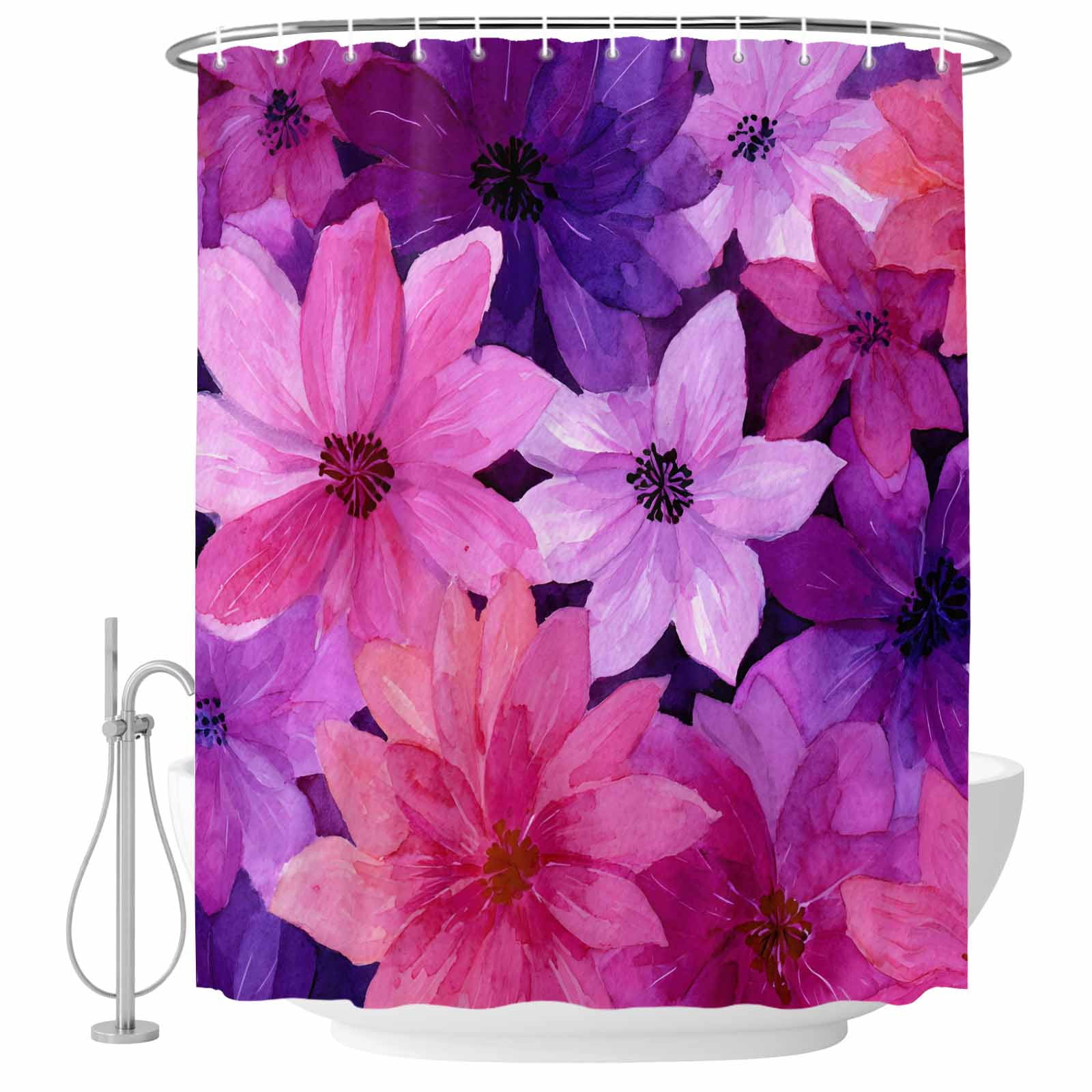 Watercolor Flowers Shower Curtain Set - 48" x 72" Washable Bathtub ...