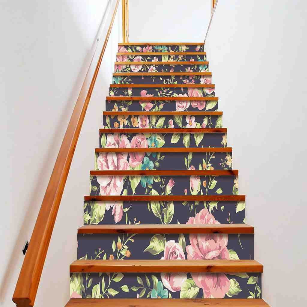 Watercolor Flowers Stair Stickers Colorful Floral Self-Adhesive ...