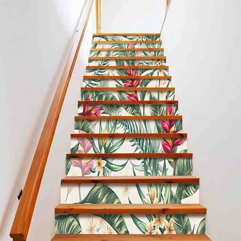 Watercolor Flowers Stair Stickers Colorful Floral Self-Adhesive ...