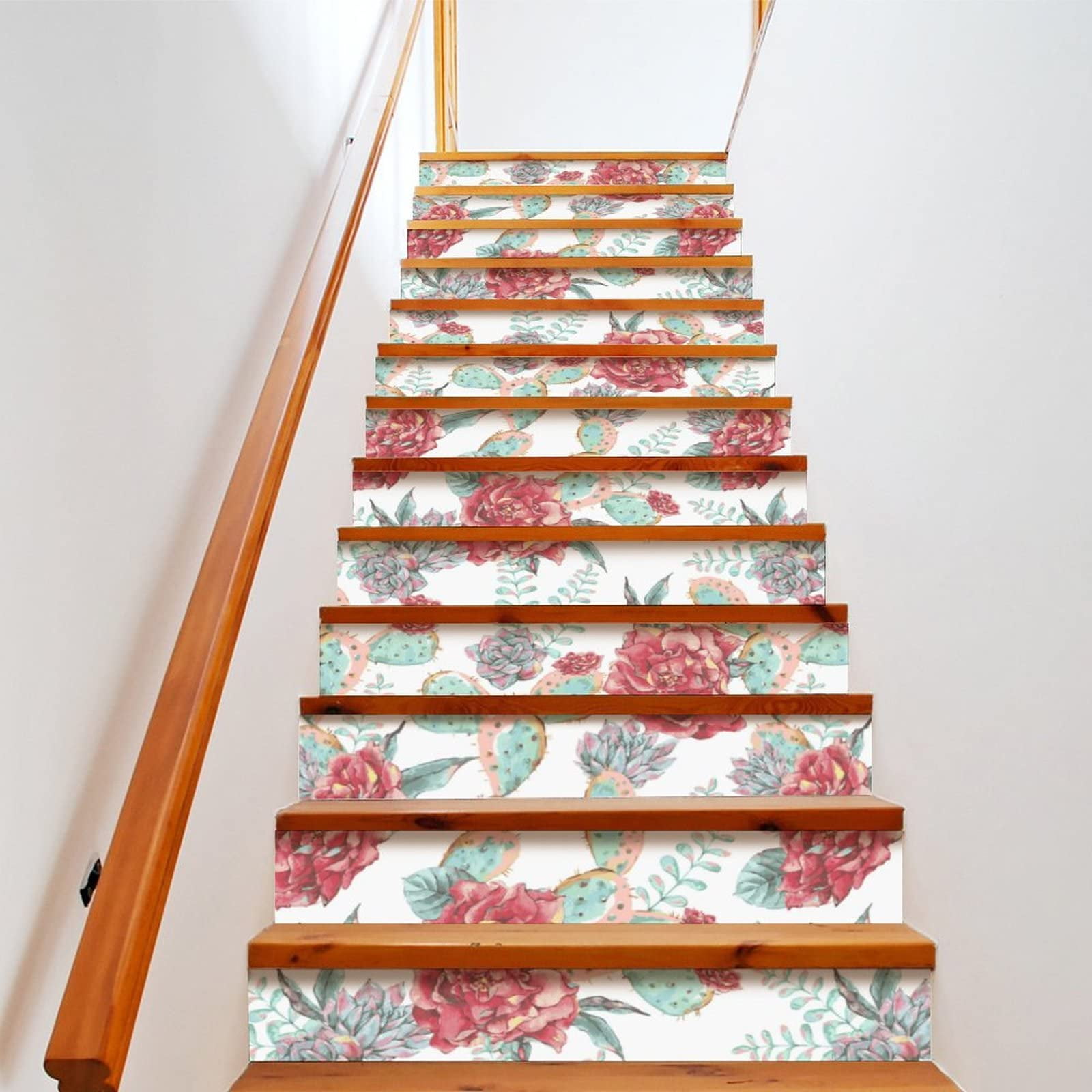 Watercolor Flowers Stair Stickers Colorful Floral Self-Adhesive ...