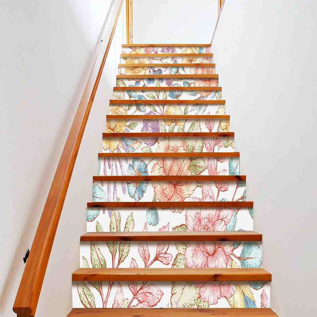 Watercolor Flowers Stair Stickers Colorful Floral Self-Adhesive ...