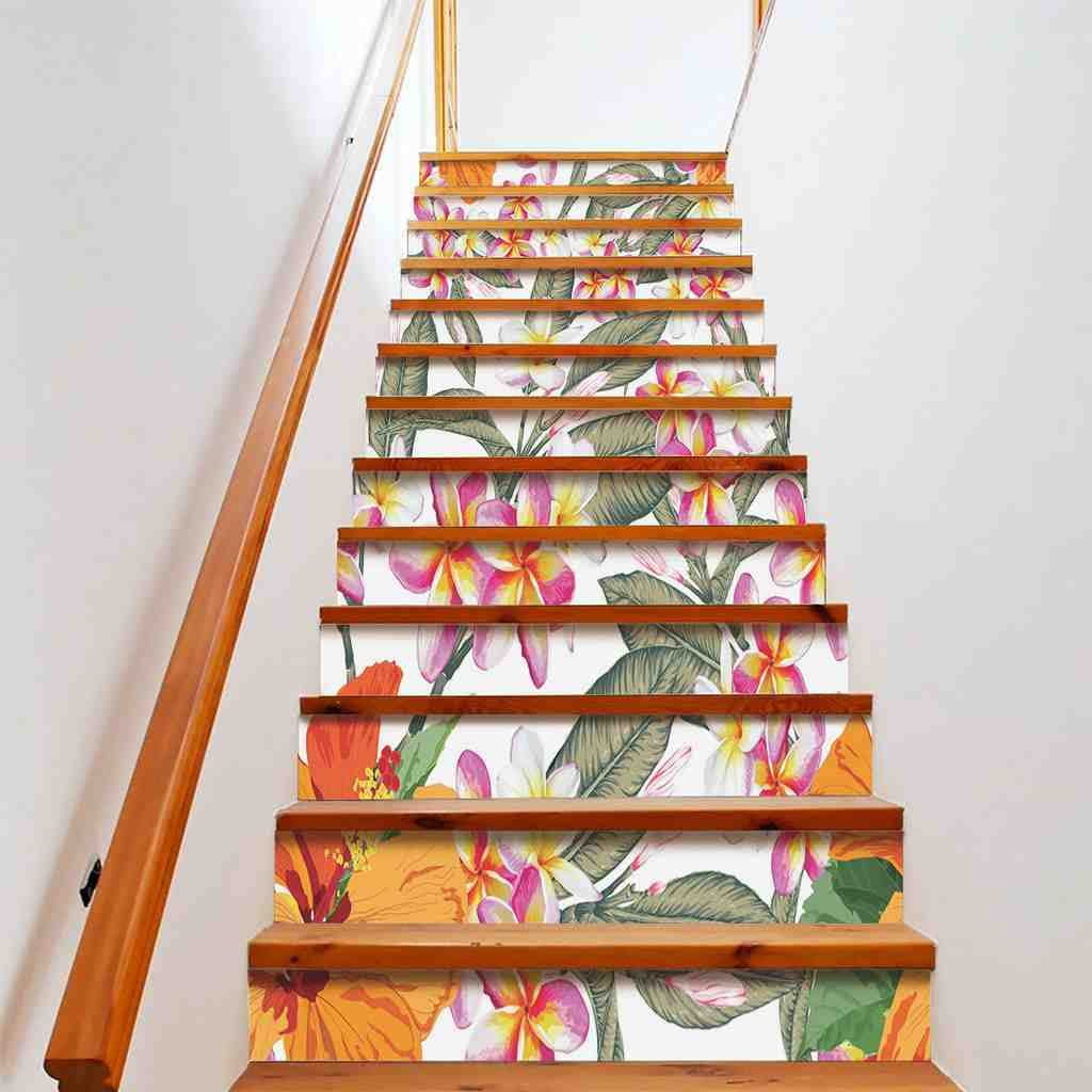 Watercolor Flowers Stair Stickers Colorful Floral Self-Adhesive ...