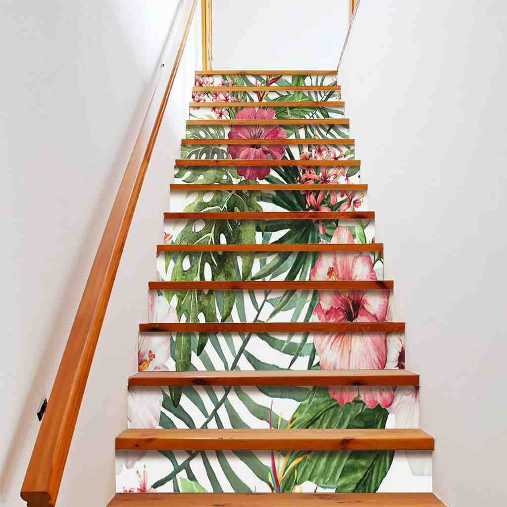 Watercolor Flowers Stair Stickers Colorful Floral Self-Adhesive ...