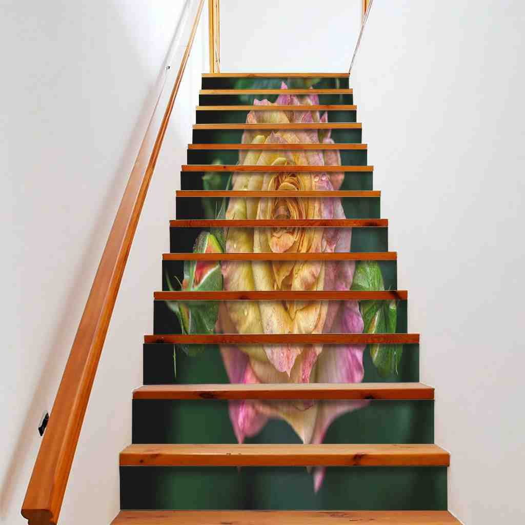 Watercolor Flowers Stair Stickers Purple Floral Stairway Decals ...