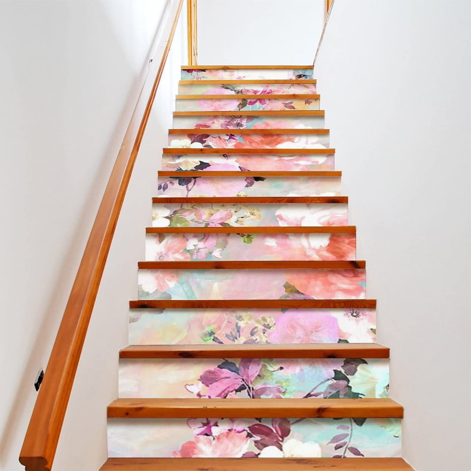 Watercolor Flowers Stair Stickers Purple Floral Stairway Decals ...