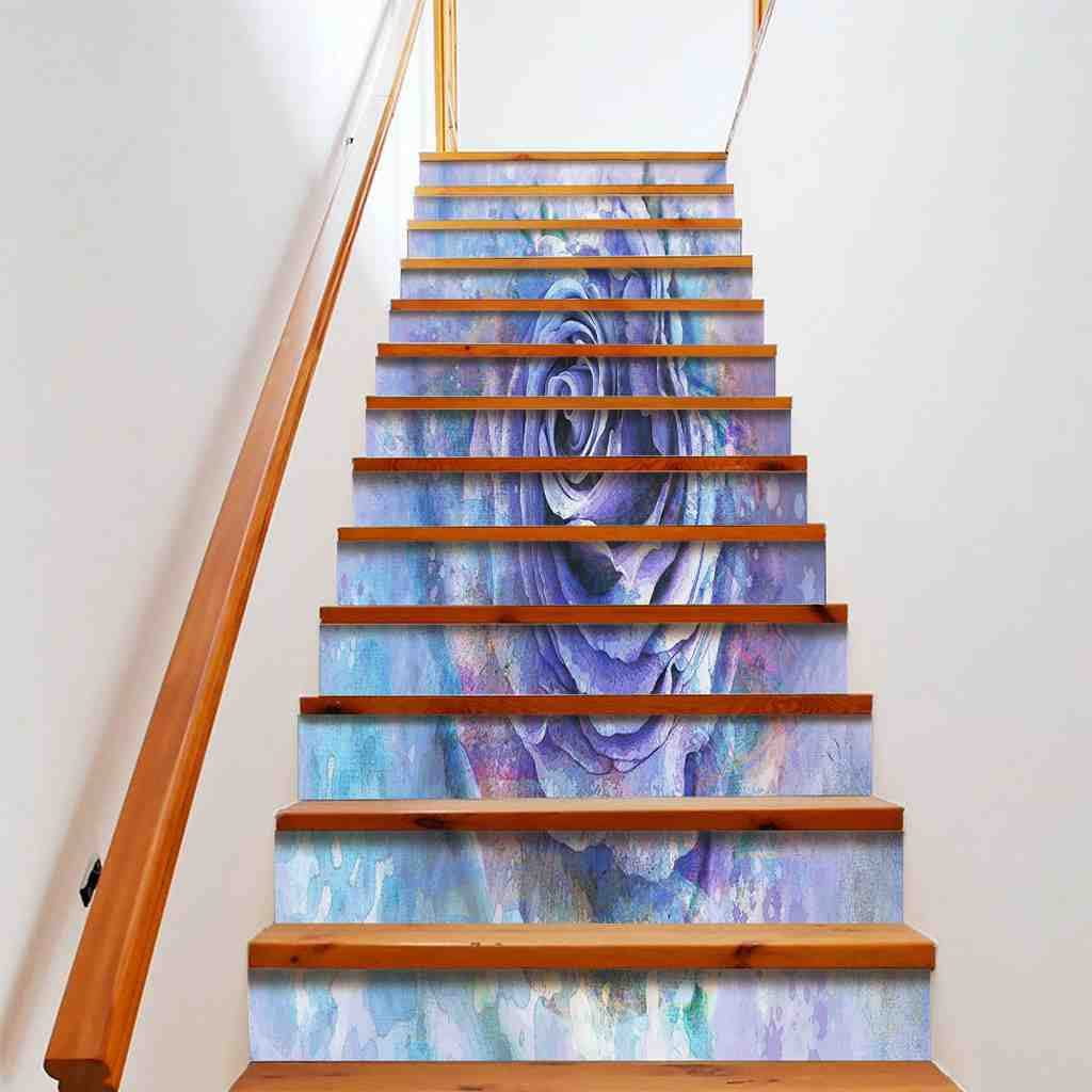 Watercolor Flowers Stair Stickers Purple Floral Stairway Decals ...