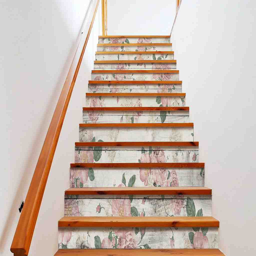 Watercolor Flowers Stair Stickers Purple Floral Stairway Decals ...