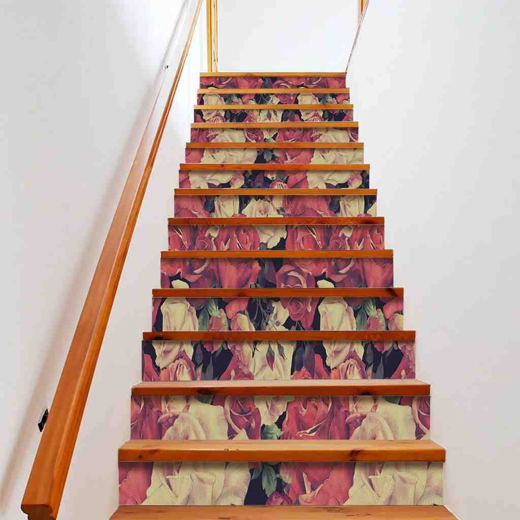 Watercolor Flowers Stair Stickers Purple Floral Stairway Decals ...