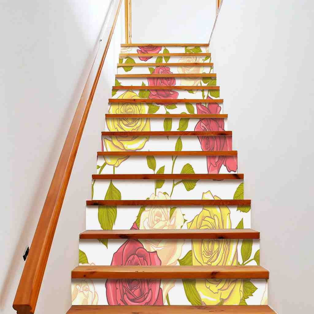 Watercolor Flowers Stair Stickers Purple Floral Stairway Decals ...