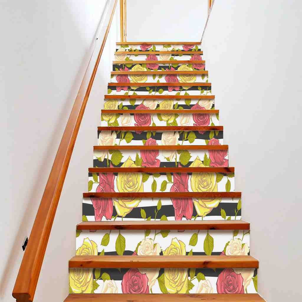 Watercolor Flowers Stair Stickers Purple Floral Stairway Decals ...