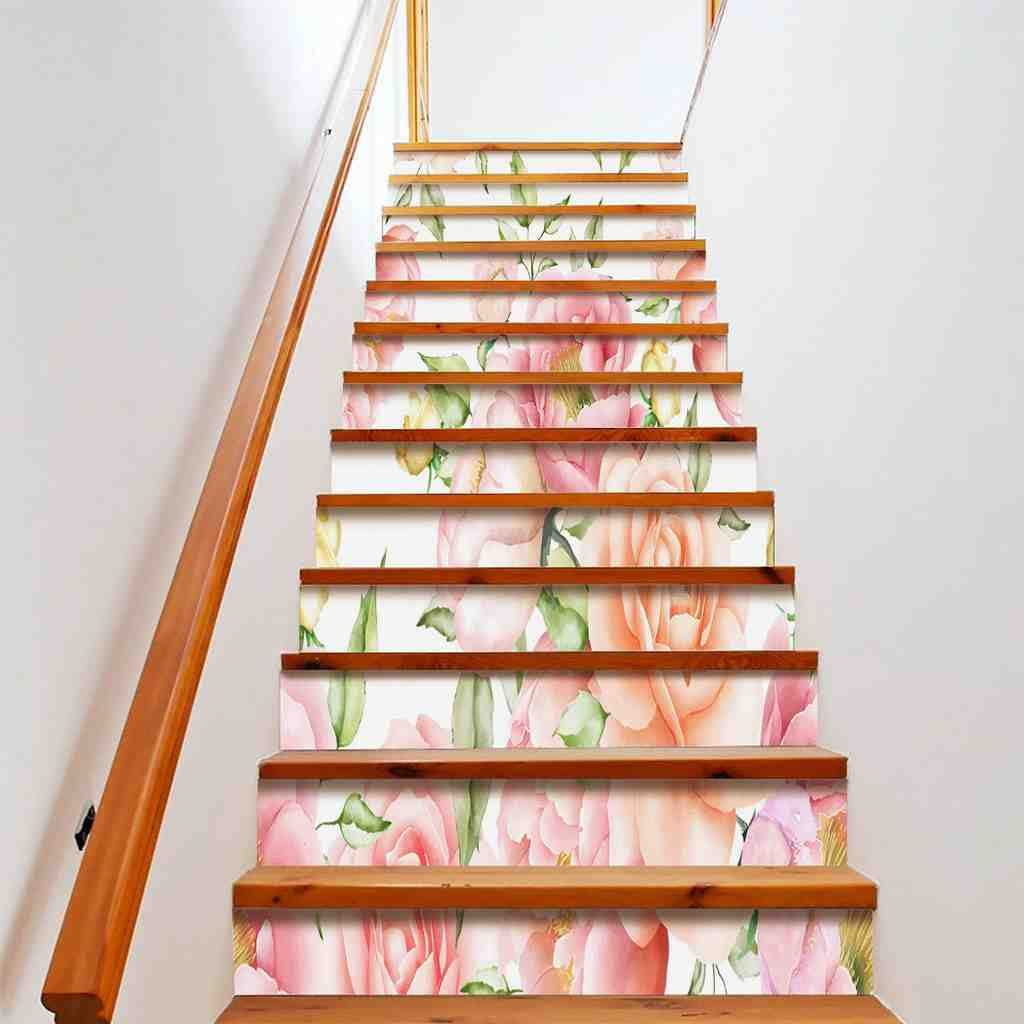 Watercolor Flowers Stair Stickers Purple Phalaenopsis Stairs Riser ...