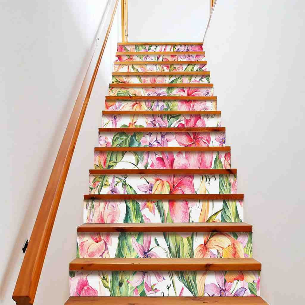 Watercolor Flowers Stair Stickers Purple Phalaenopsis Stairs Riser ...