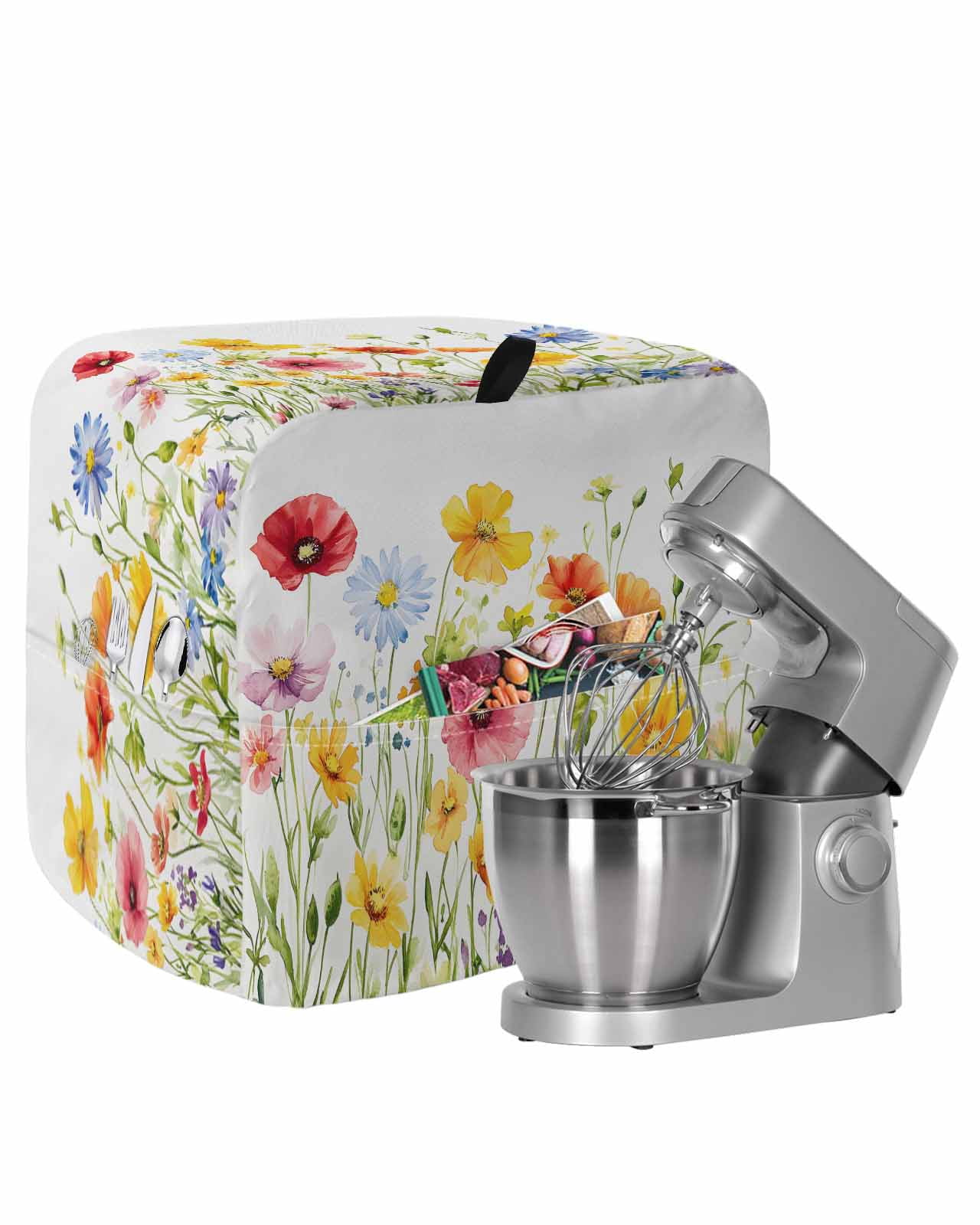 Watercolor Flowers Stand Mixer Dust Cover with Storage Pocket & Handles ...