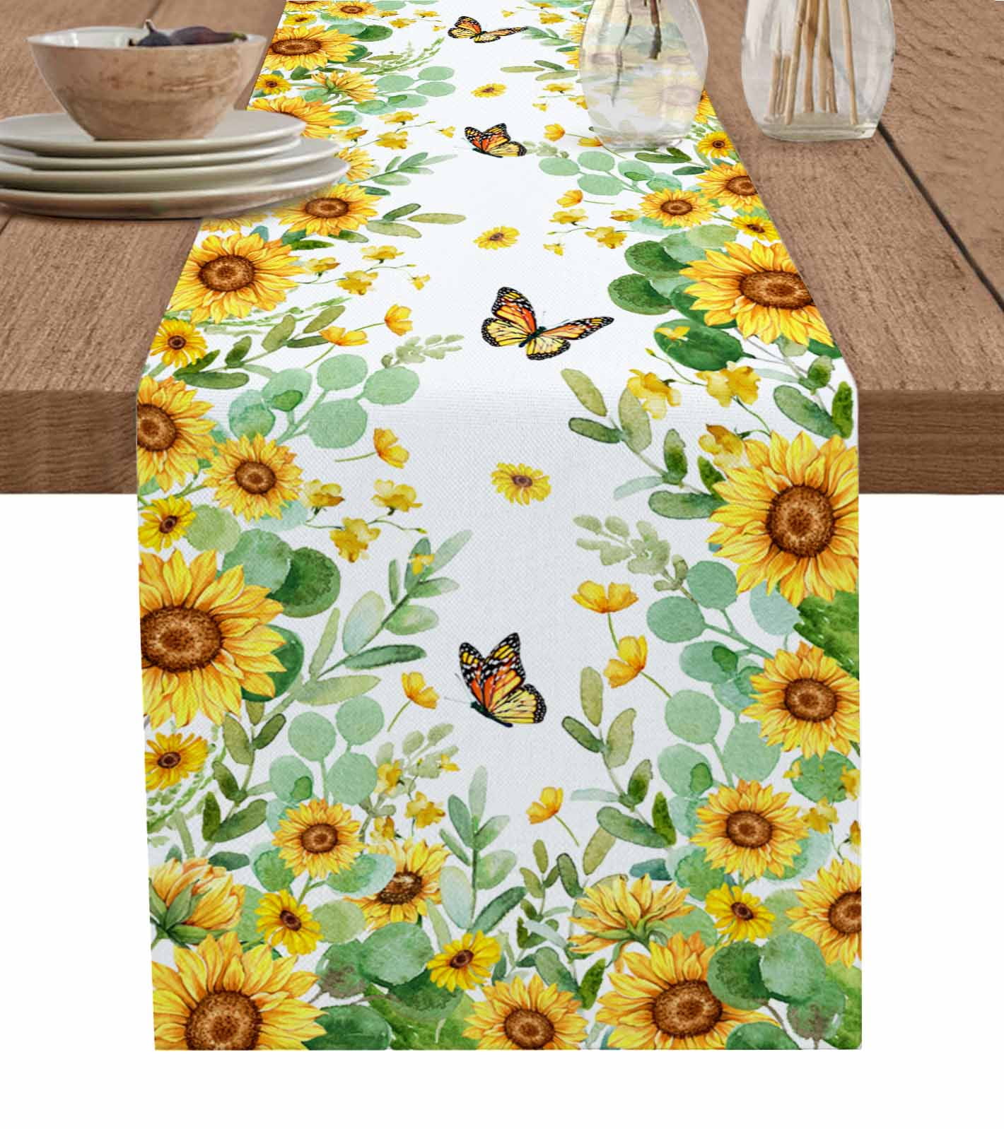 Watercolor Flowers Sunflower Butterfly Table Runners Dresser Scarf ...