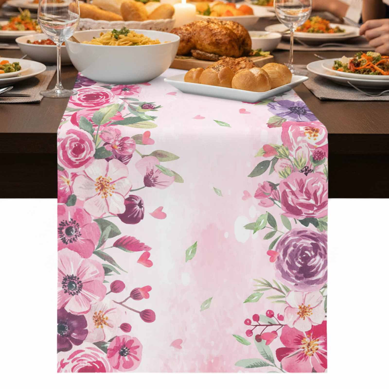 Watercolor Flowers Table Runner 72 Inch Long Dresser Scarves Cotton ...