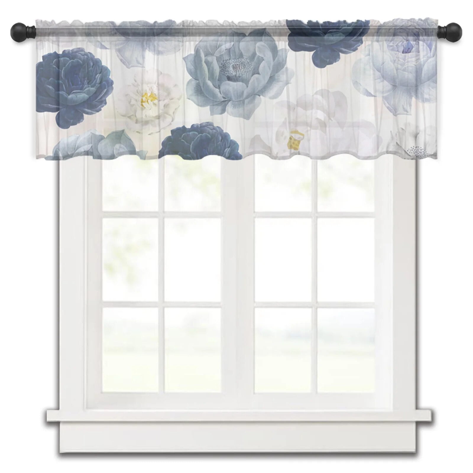Watercolor Flowers Texture Short Tulle Curtain Bedroom Sheer Window ...