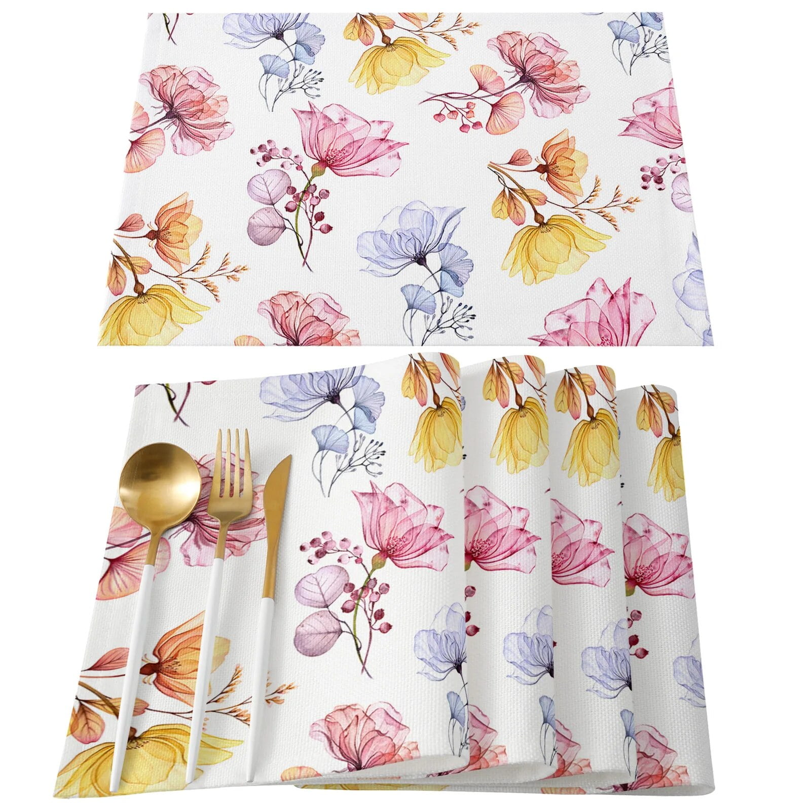 Watercolor Flowers Transparent Texture Table Mat Wedding Holiday Party ...