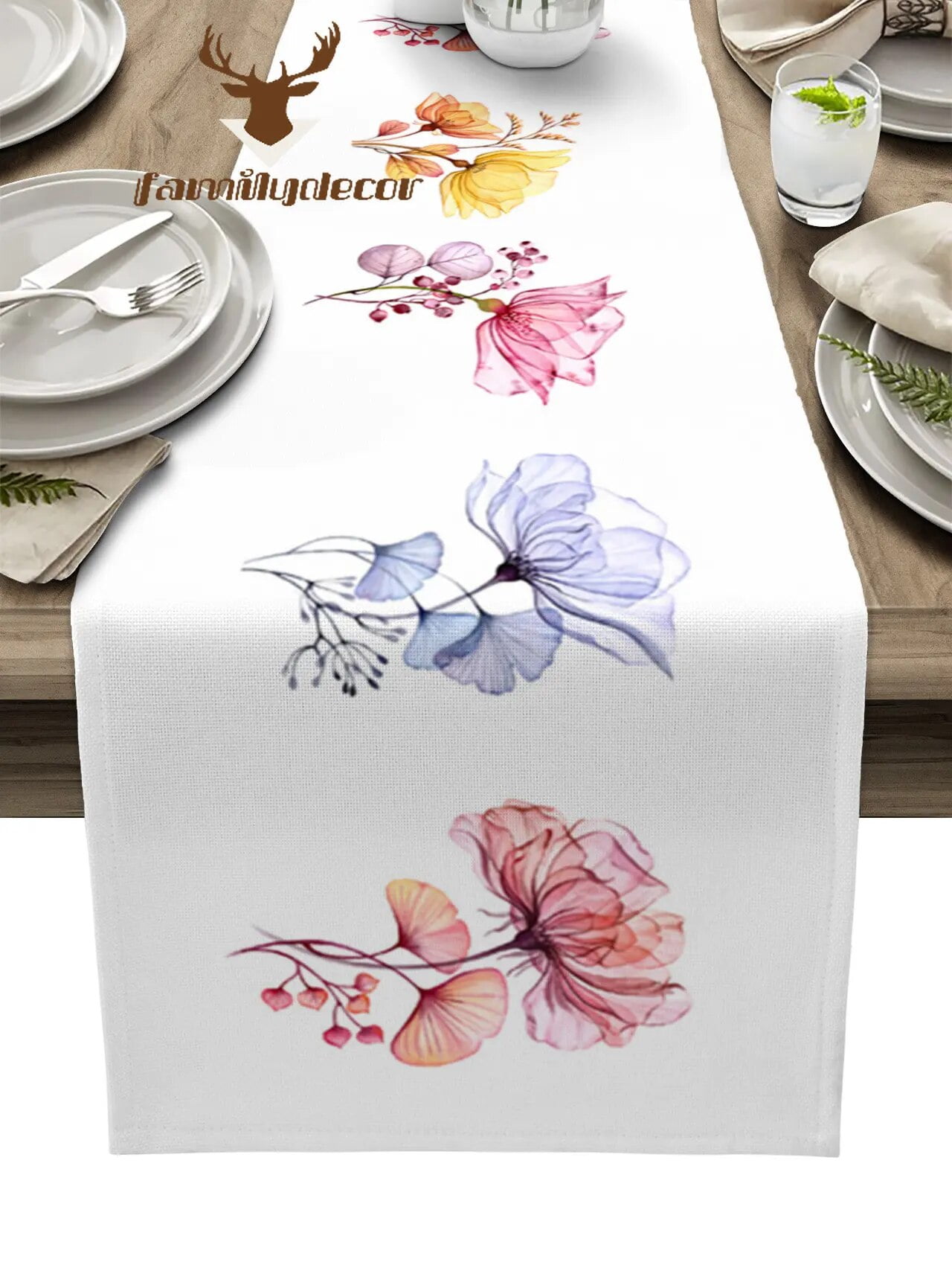 Watercolor Flowers Transparent Texture Table Runner Home Wedding Table ...