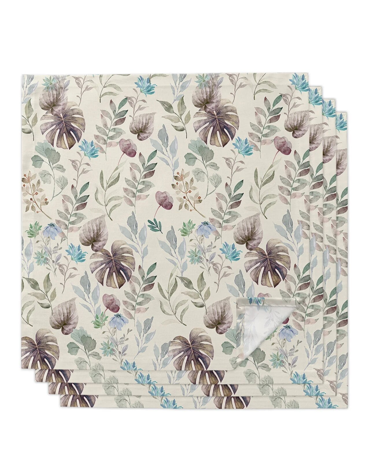 Watercolor Flowers Tropical Plants Leaves Table Napkins Cloth Set ...
