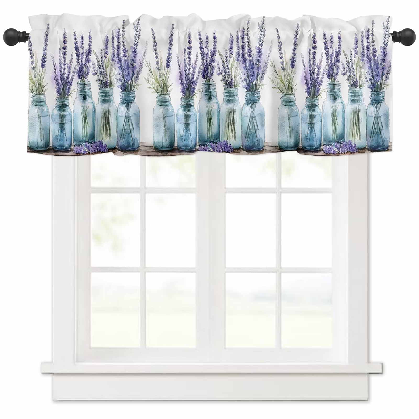 Watercolor Flowers Valances for Windows Farmhouse Kitchen Curtains ...