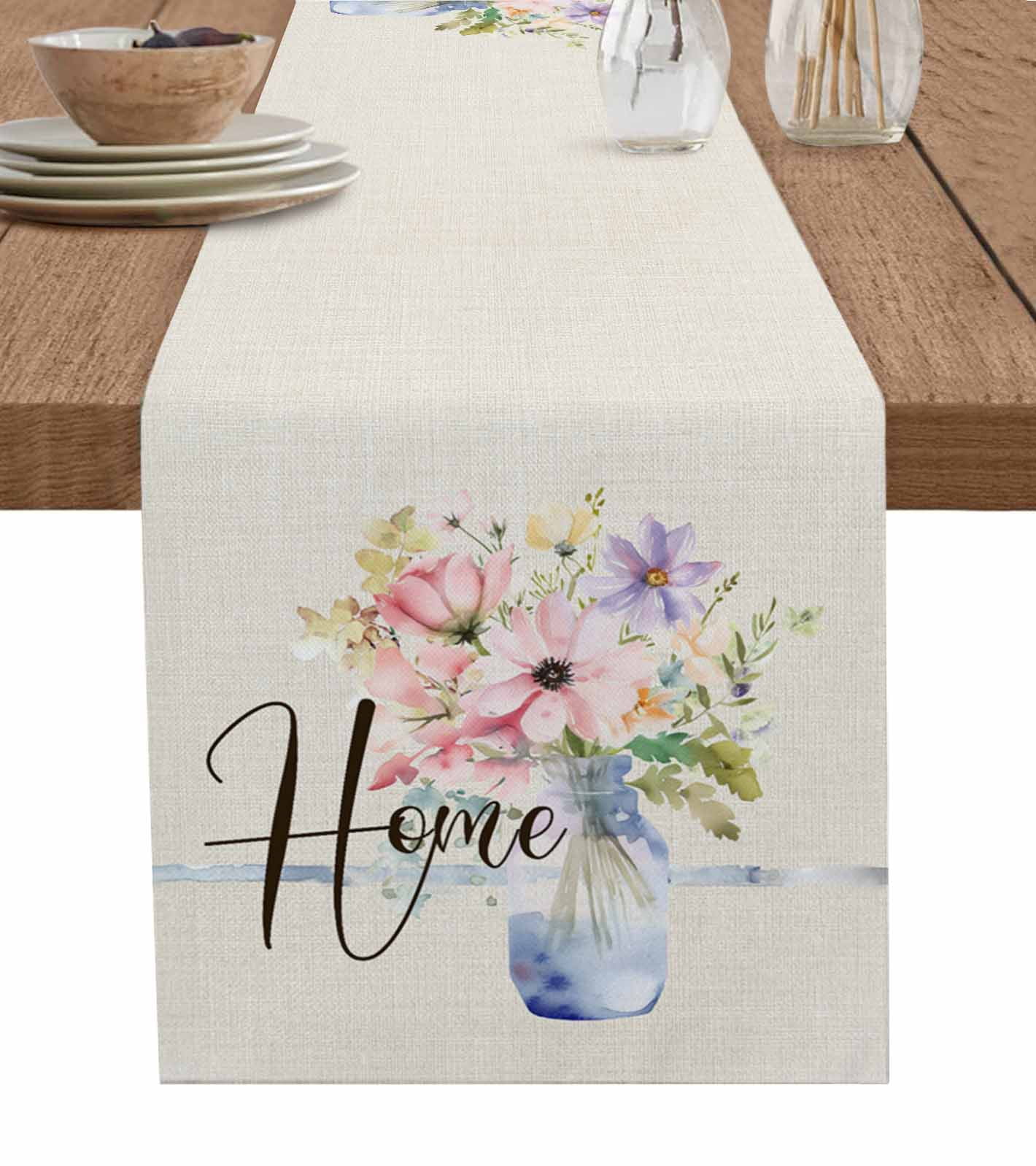 Watercolor Flowers Vase Table Runner for Dining Table Kitchen r ...