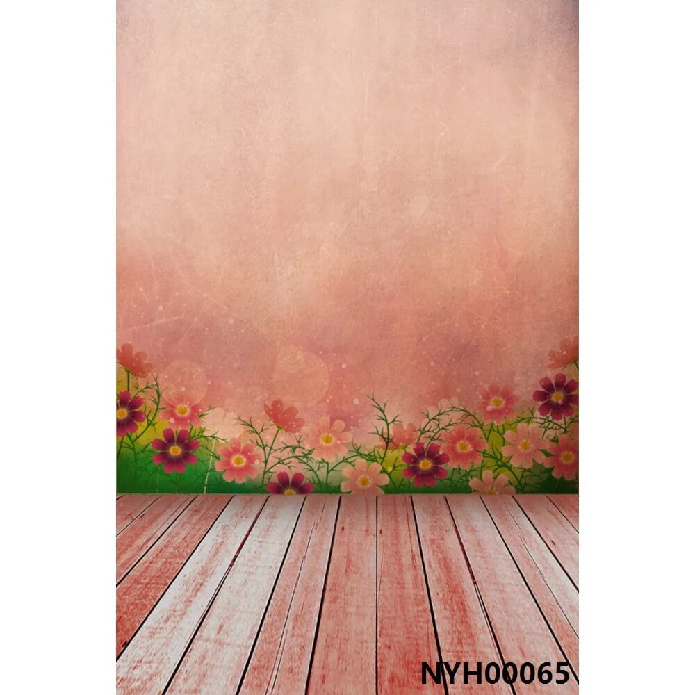 Watercolor Flowers Wall Wooden Floor Photography Backdrops Photo ...