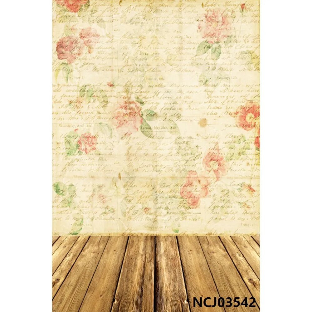 Watercolor Flowers Wall Wooden Floor Photography Backdrops Photo ...