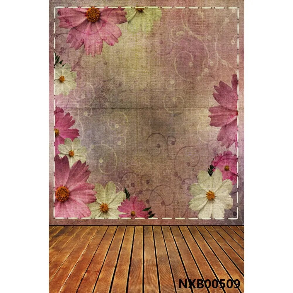Watercolor Flowers Wall Wooden Floor Photography Backdrops Photo ...