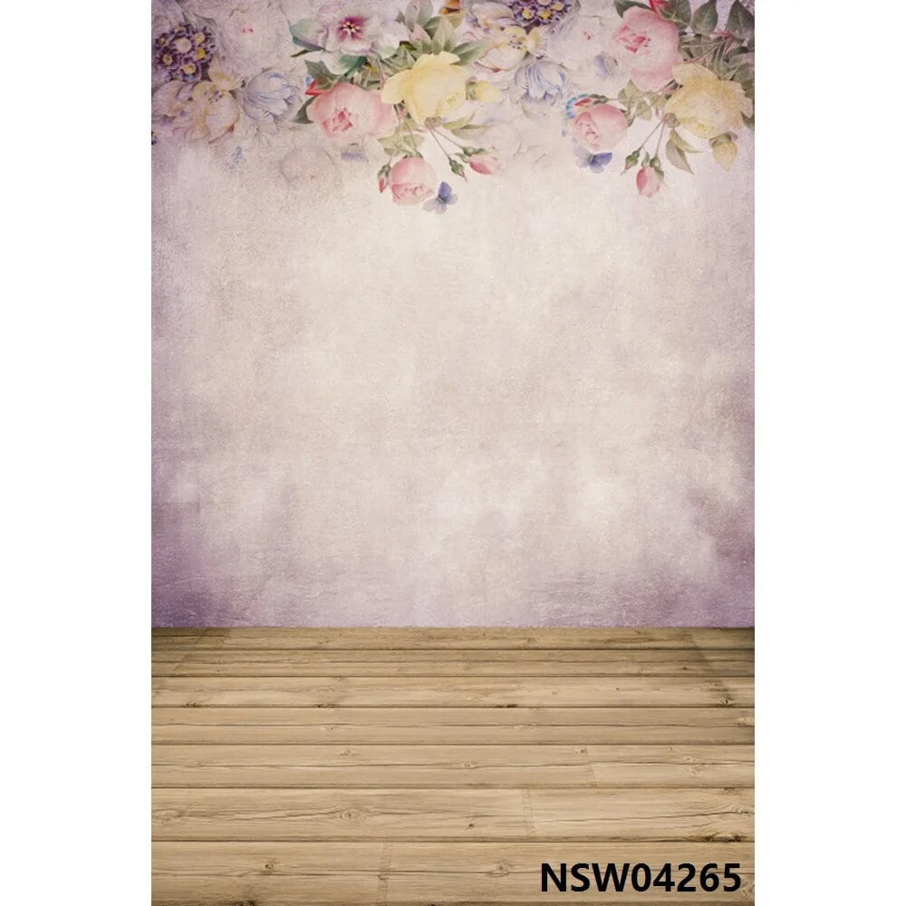 Watercolor Flowers Wall Wooden Floor Photography Backdrops Photo ...