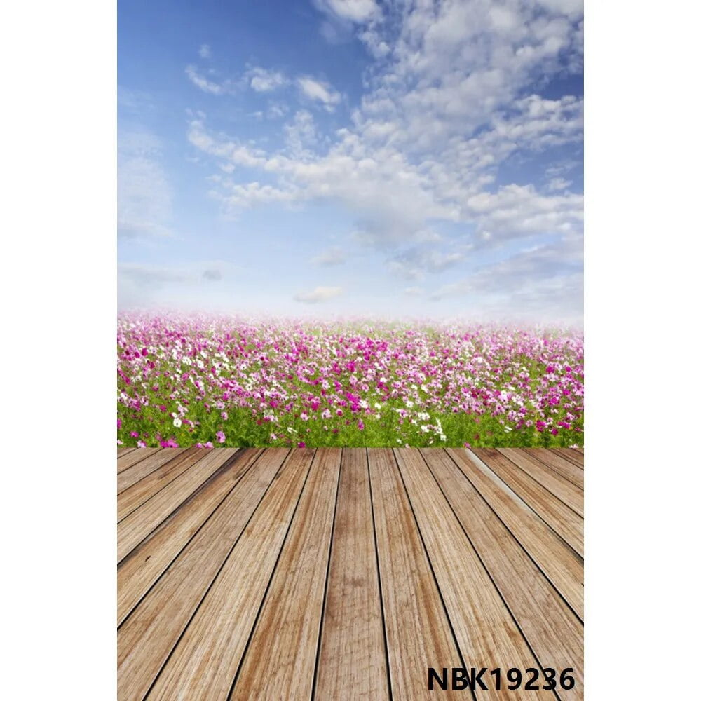 Watercolor Flowers Wall Wooden Floor Photography Backdrops Photo ...