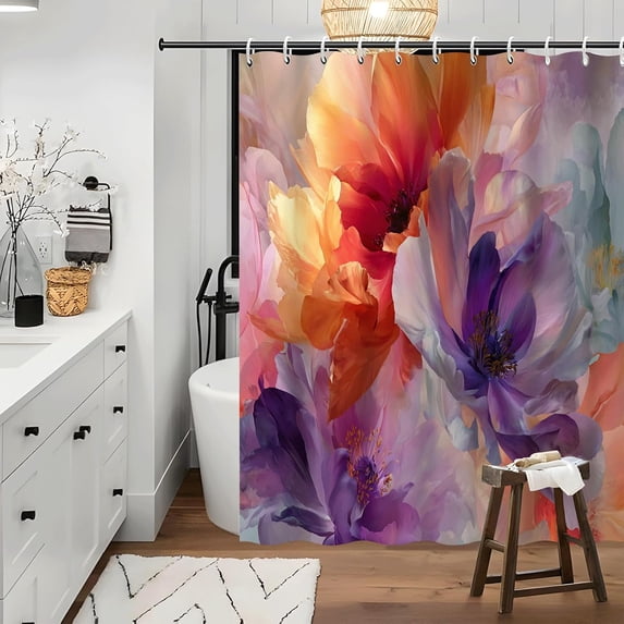 Watercolor Flowers Waterproof Curtain,Modern Flowers Polyester Fabric ...
