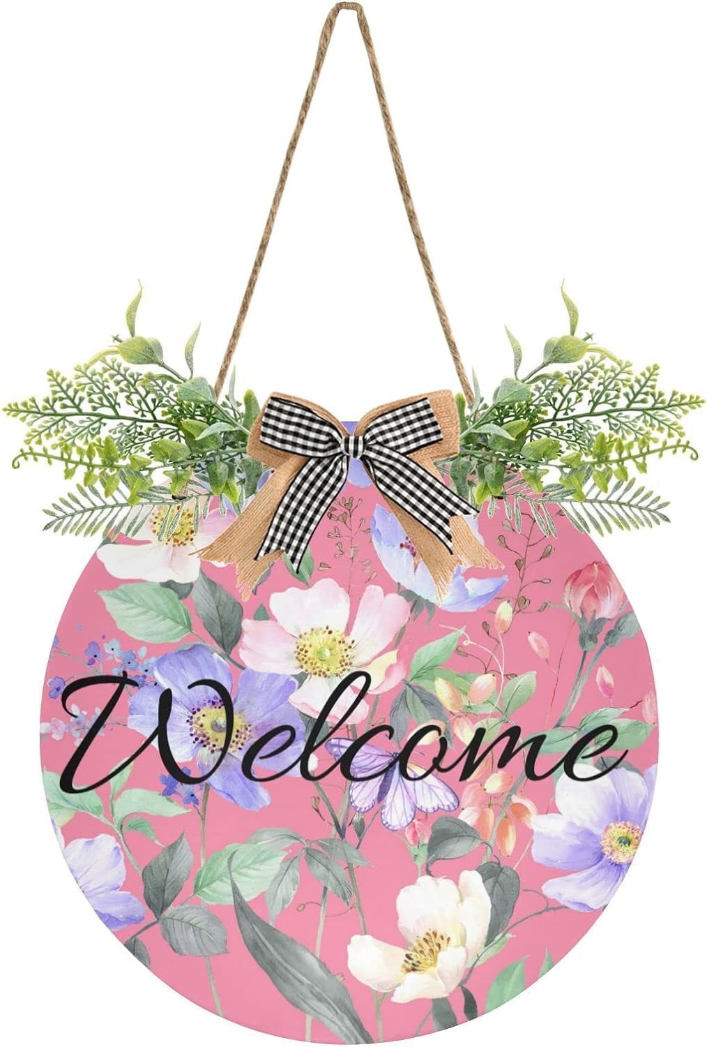 Watercolor Flowers Welcome Sign for Front Door, Round Sign Hanging ...