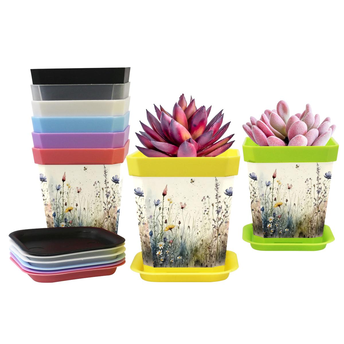 Watercolor Flowers Wildflower Field Art Caribbean Planter 8PCS ...