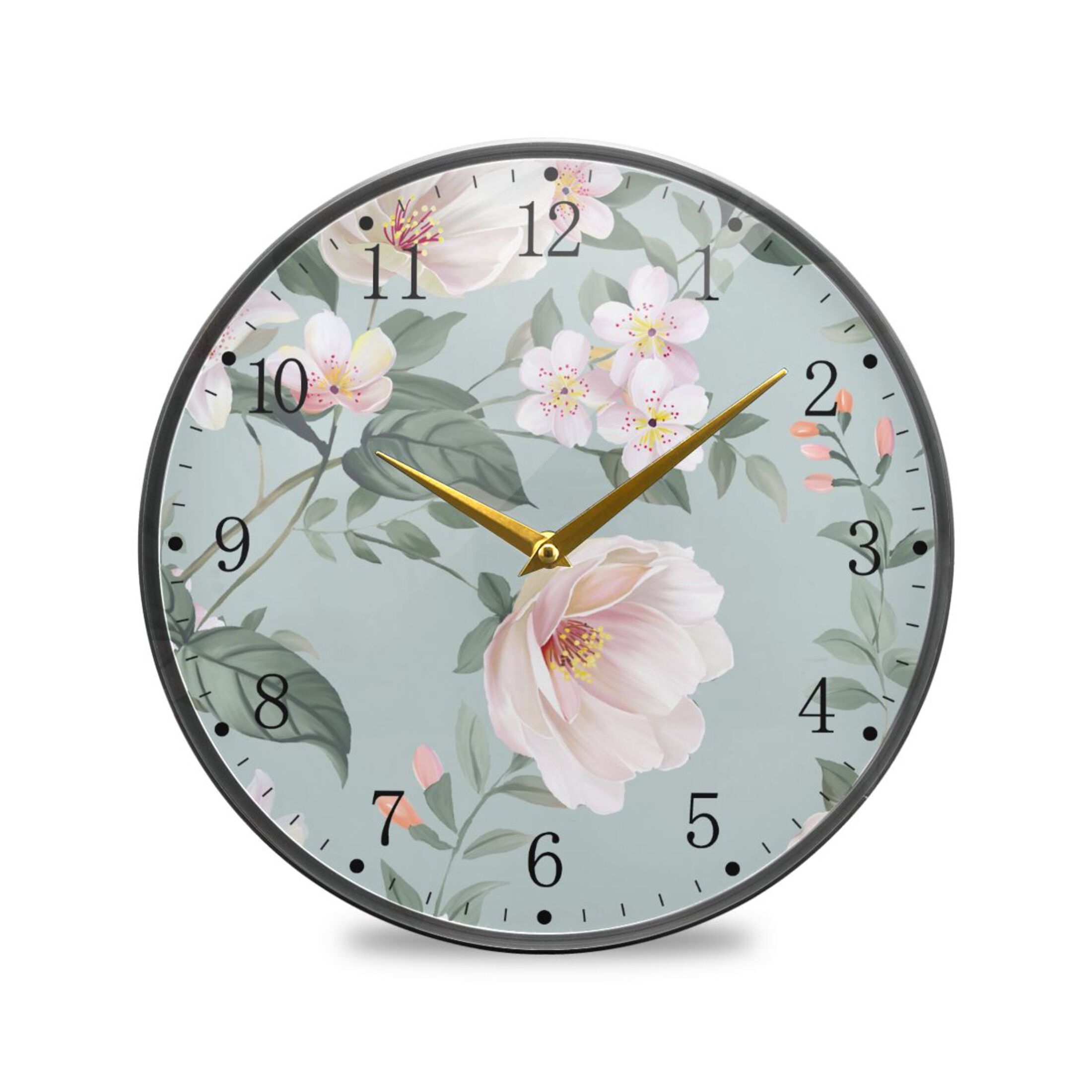 Watercolor Flowers on Blue Acrylic Wall Clocks Quiet Round Clock ...